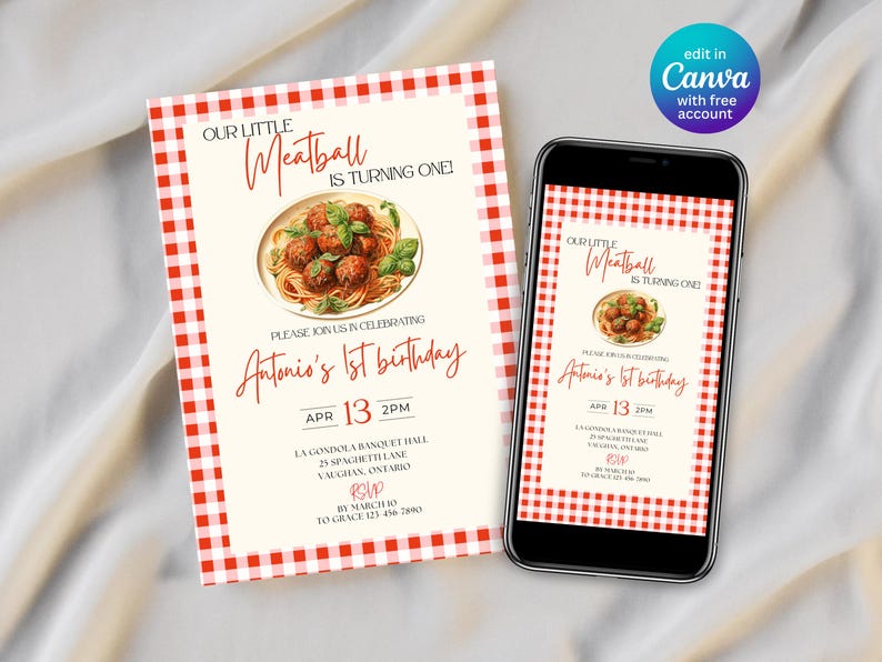 Our Little Meatball is Turning One Invitation, Italian First Birthday ...