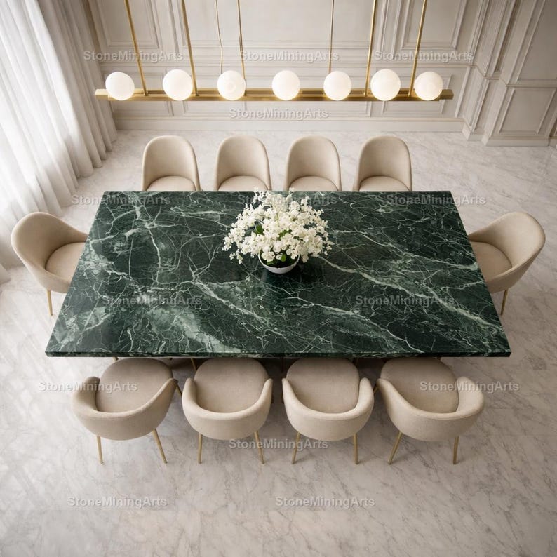 Rectangular Spider Green Marble Dining Table Top | Luxury Natural Stone ...