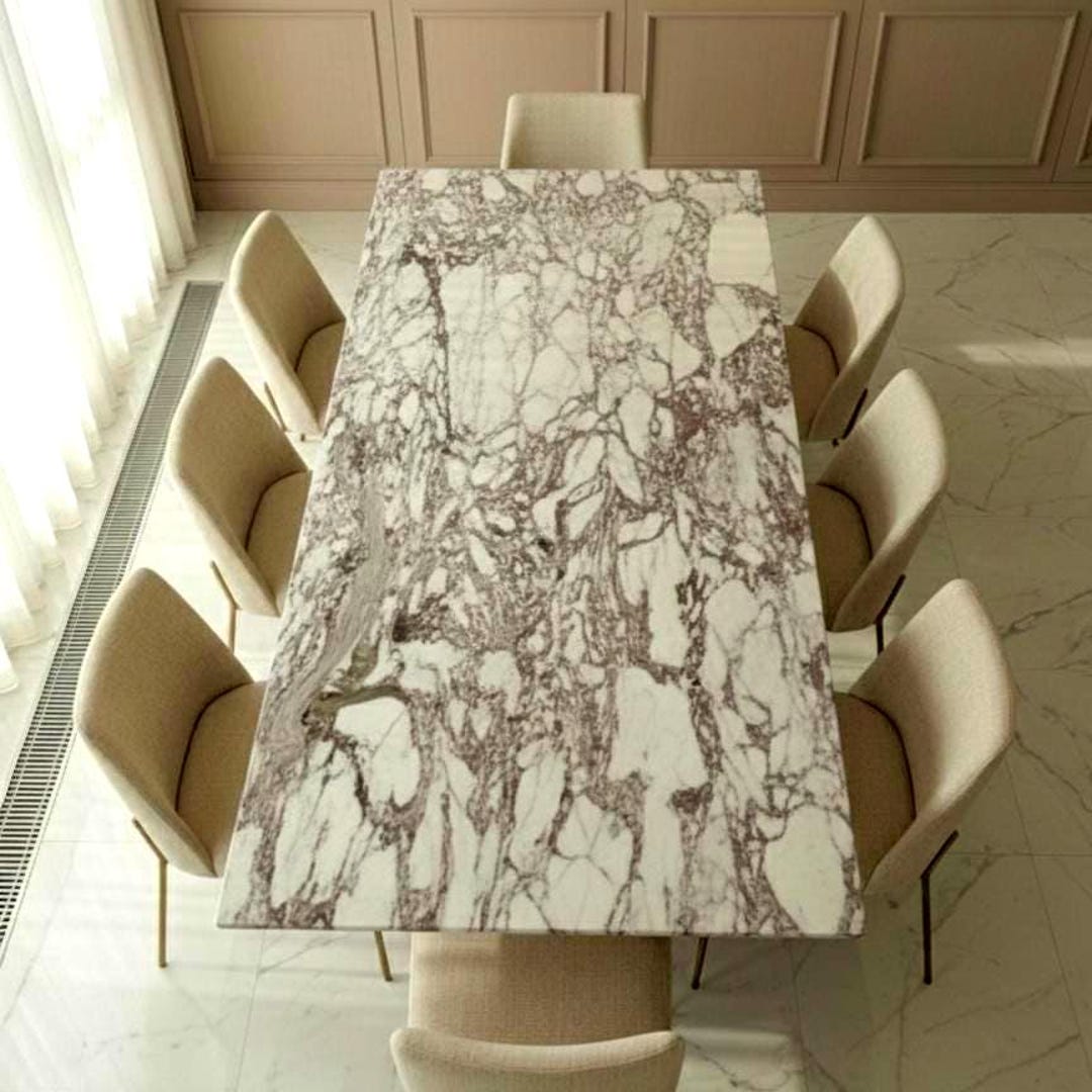 Natural Stone, White & Grey Veined Marble Rectangular Table Top ...
