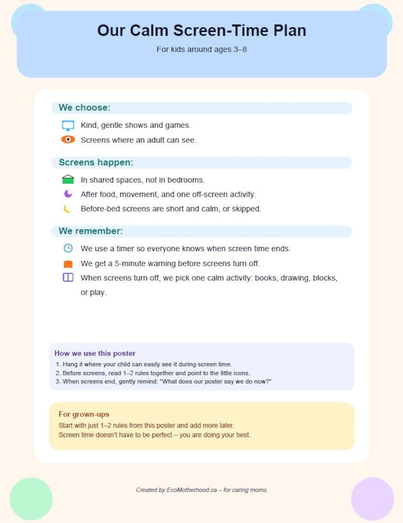 Screen Time Rules for Kids Printable | Calm Screen-time Plan Poster ...