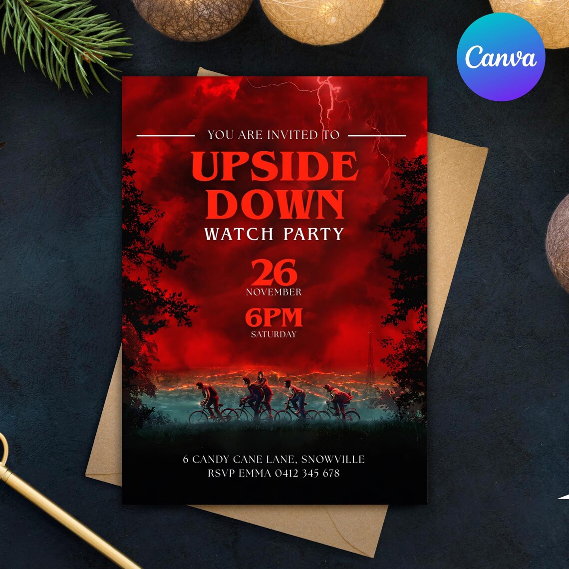 Stranger Things Watch Party Invitation | Retro 80s Canva Template ...