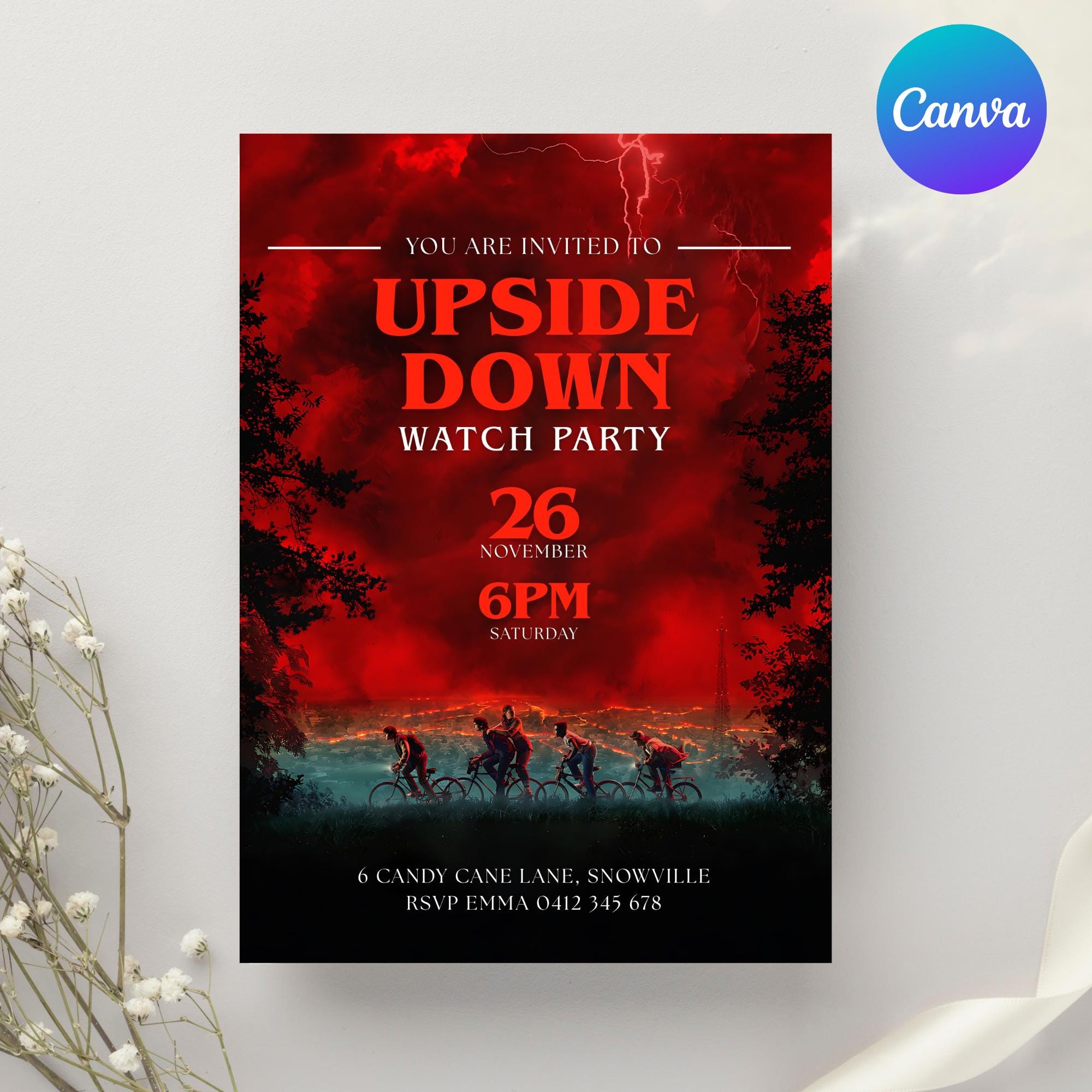 Stranger Things Watch Party Invitation | Retro 80s Canva Template ...