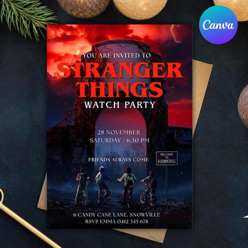 Stranger Things Watch Party Invitations | 80s Movie Night Party ...