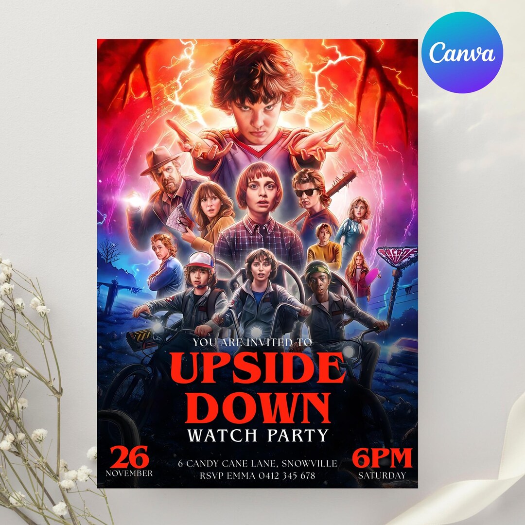 80s Stranger Things Movie Night Invitation | Retro Canva Template ...