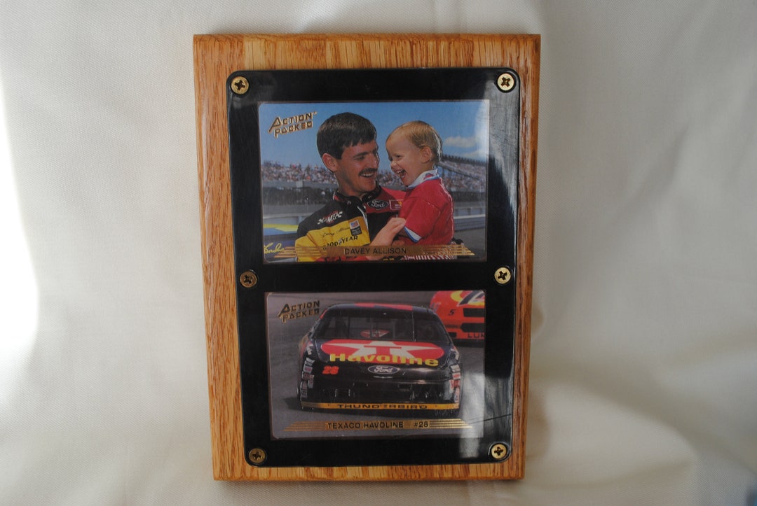 Davey Allison 2 Collectors Cards on Wood Plaque One With His Boy and ...