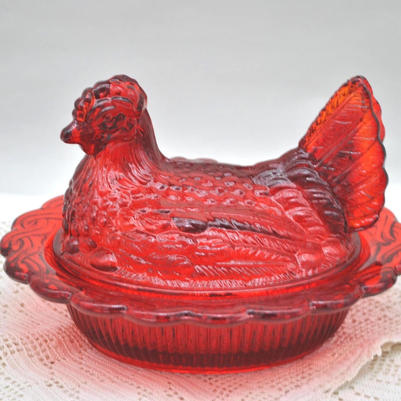 Glass Hen on Nest Covered Dish - Etsy