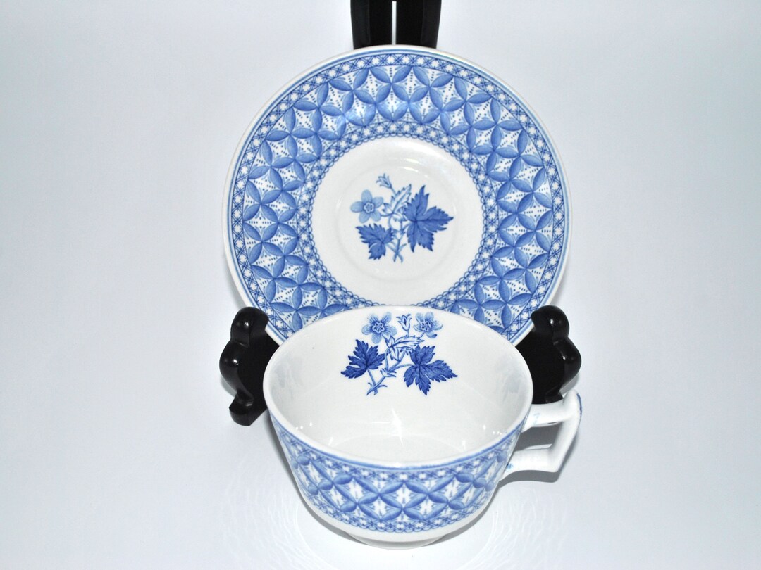 Spode Geranium Blue and White Footed Cup and Saucer Set - Etsy