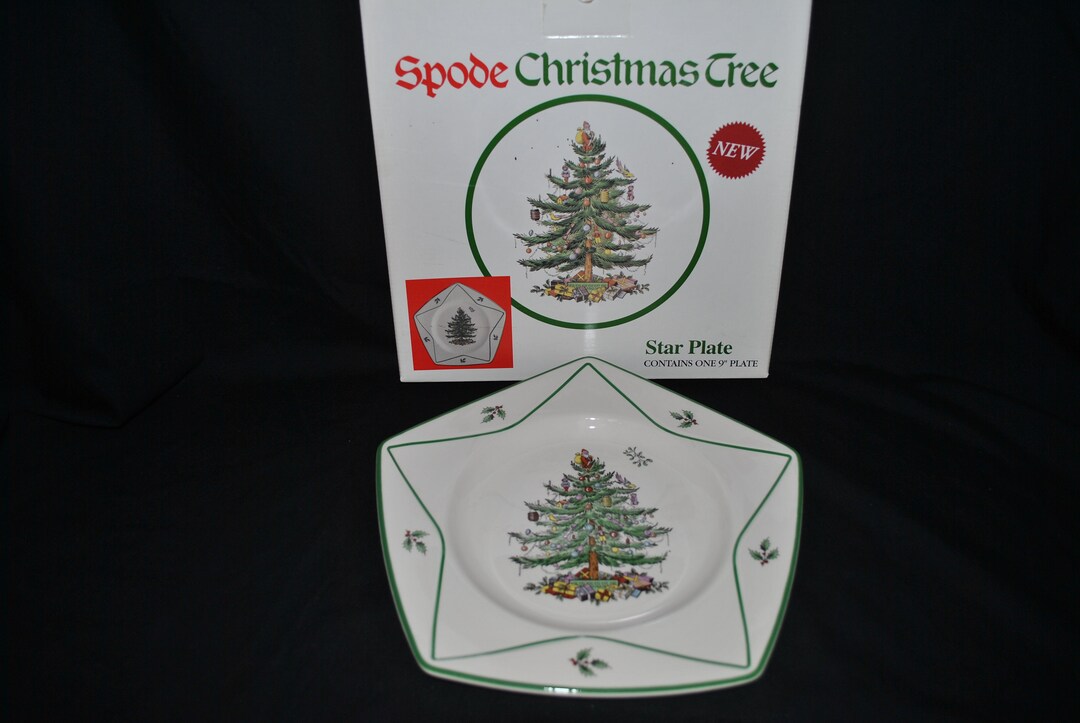 Spode Christmas Tree Star Plate Holiday Green Trim Christmas Tree Holly ...