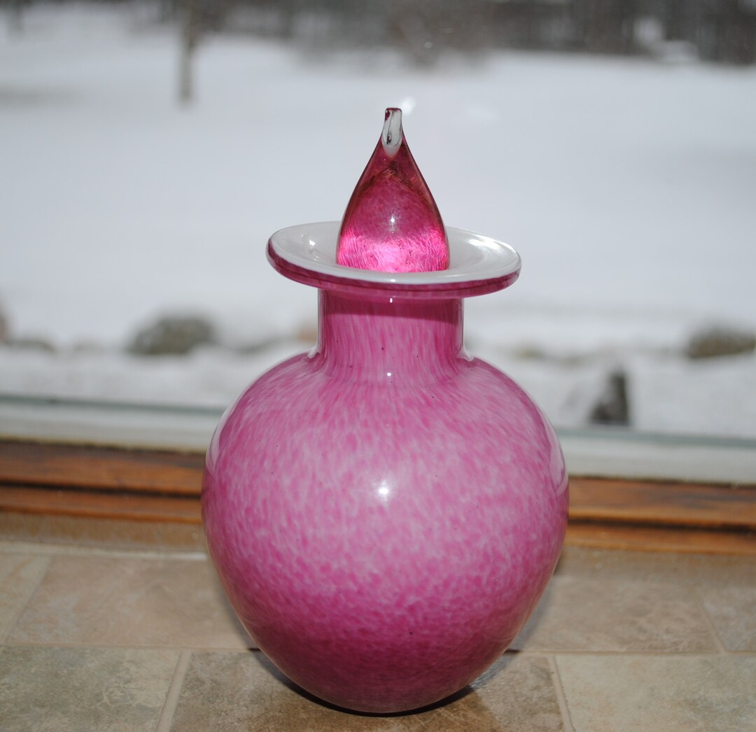 Art Glass Encased Clear, Pink and White Perfume Decanter / Bottle Blown ...