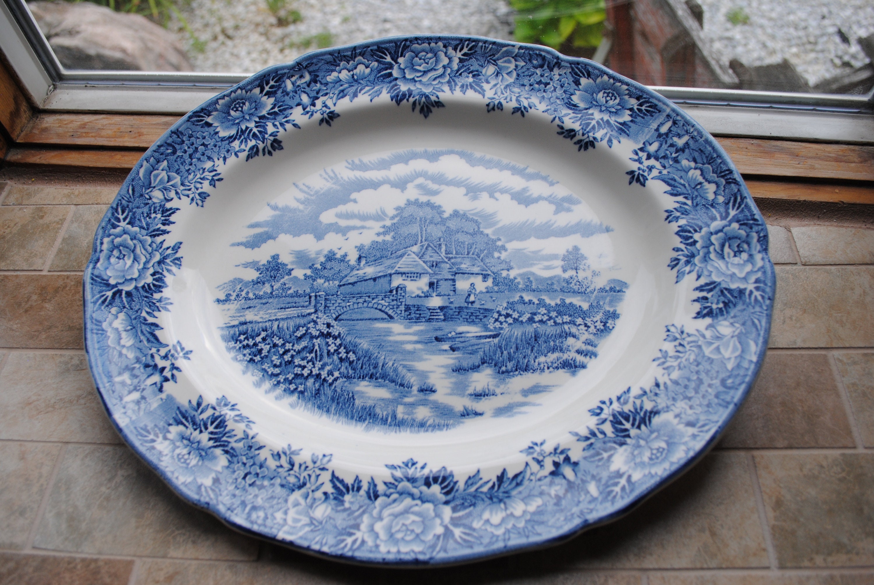 Salem England Transferware Blue English Village Pattern | Etsy