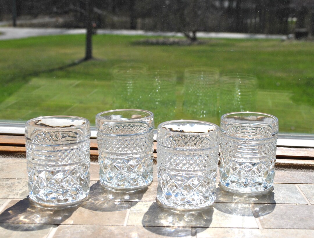 Anchor Hocking 4- Wexford Clear Shot Glasses Diamond Pattern Pressed ...