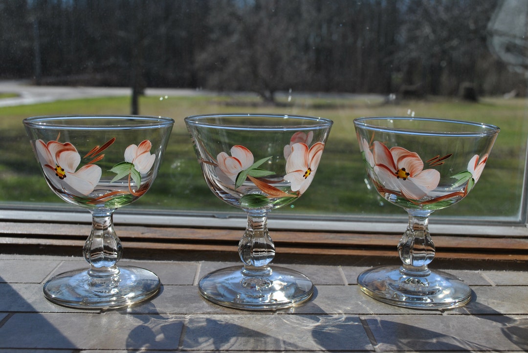 Franciscan Desert Rose Sherbet Glasses / Dish Libbey 3003 Made in the USA Pink Desert Roses ...