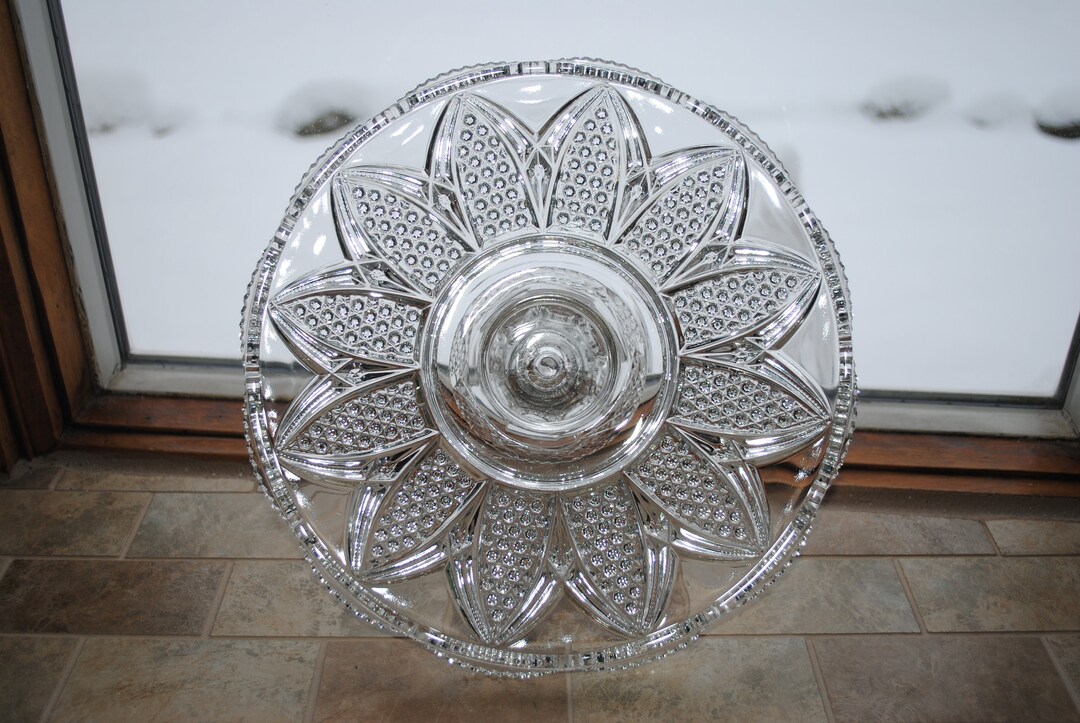 EAPG Clear Glass Cake Stand Arches, Buttons, Sawtooth Apron, Cupcakes ...
