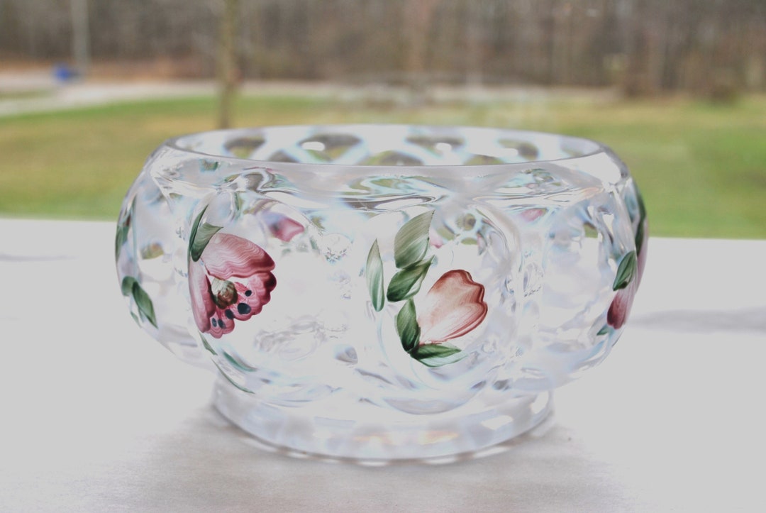 Fenton Hand Painted Opalescent Trellis Melon Shape Candy Dish Bon, Bon ...