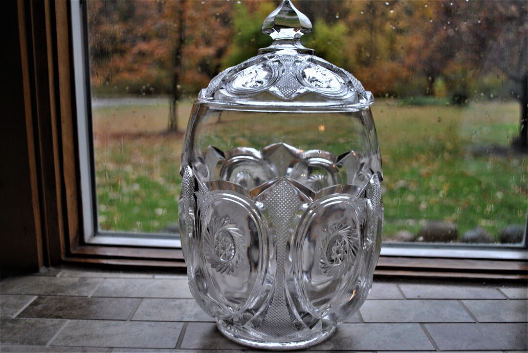 Vintage Beaumont Glass Biscuit, Cracker, Cookie Jar Circular Saw ...