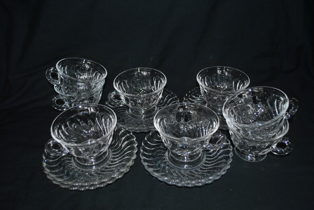 Fostoria Clear Colony Pattern Set of 8 Cups and 8 Saucers in Swirl ...