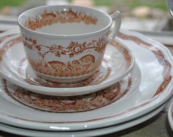 Furnivals Quail Pattern 1913 England Transferware Plates, 4 Brown White ...