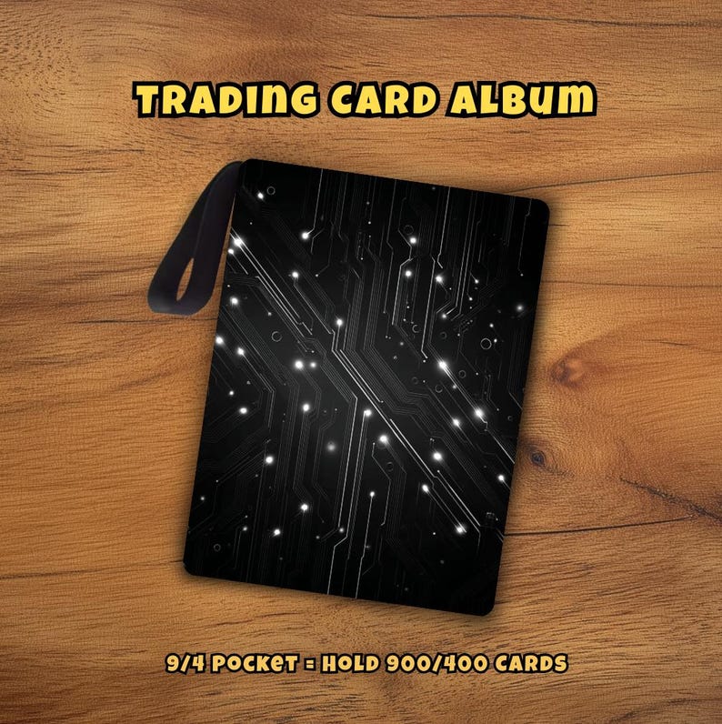 Trading Card Binder Futuristic Circuit Theme– 4/9 Pocket Album Black ...
