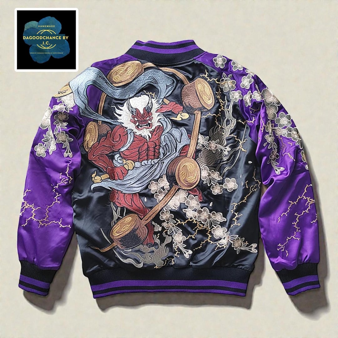 Fujin Raijin Embroidered Sukajan Jacket Purple Japanese Souvenir ...