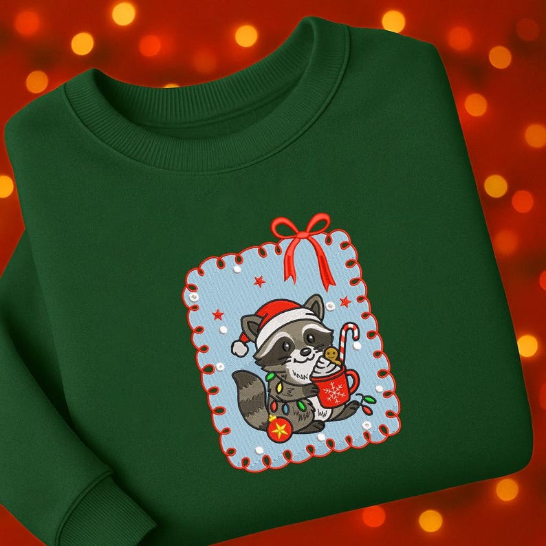 Christmas Racoon Embroidery Design, Holiday Machine Embroidery File ...