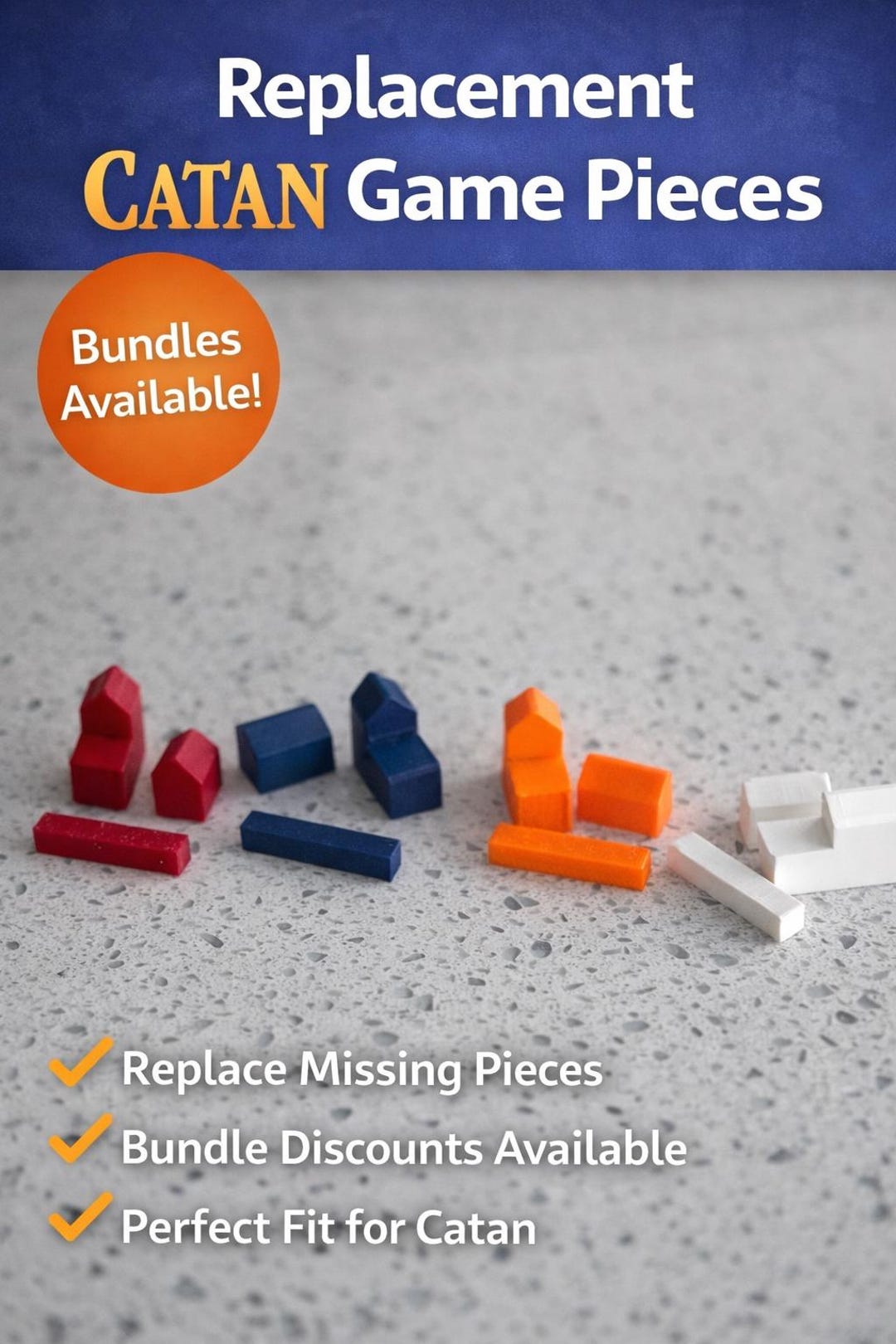 Replacement Catan Game Pieces | 3D Printed Settlements, Cities, Roads ...