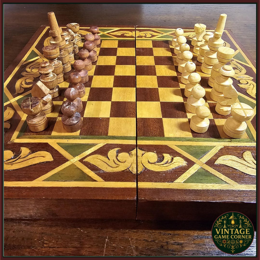 Hand Painted Wooden Chess Set With Folding Board – Italian Artisan ...