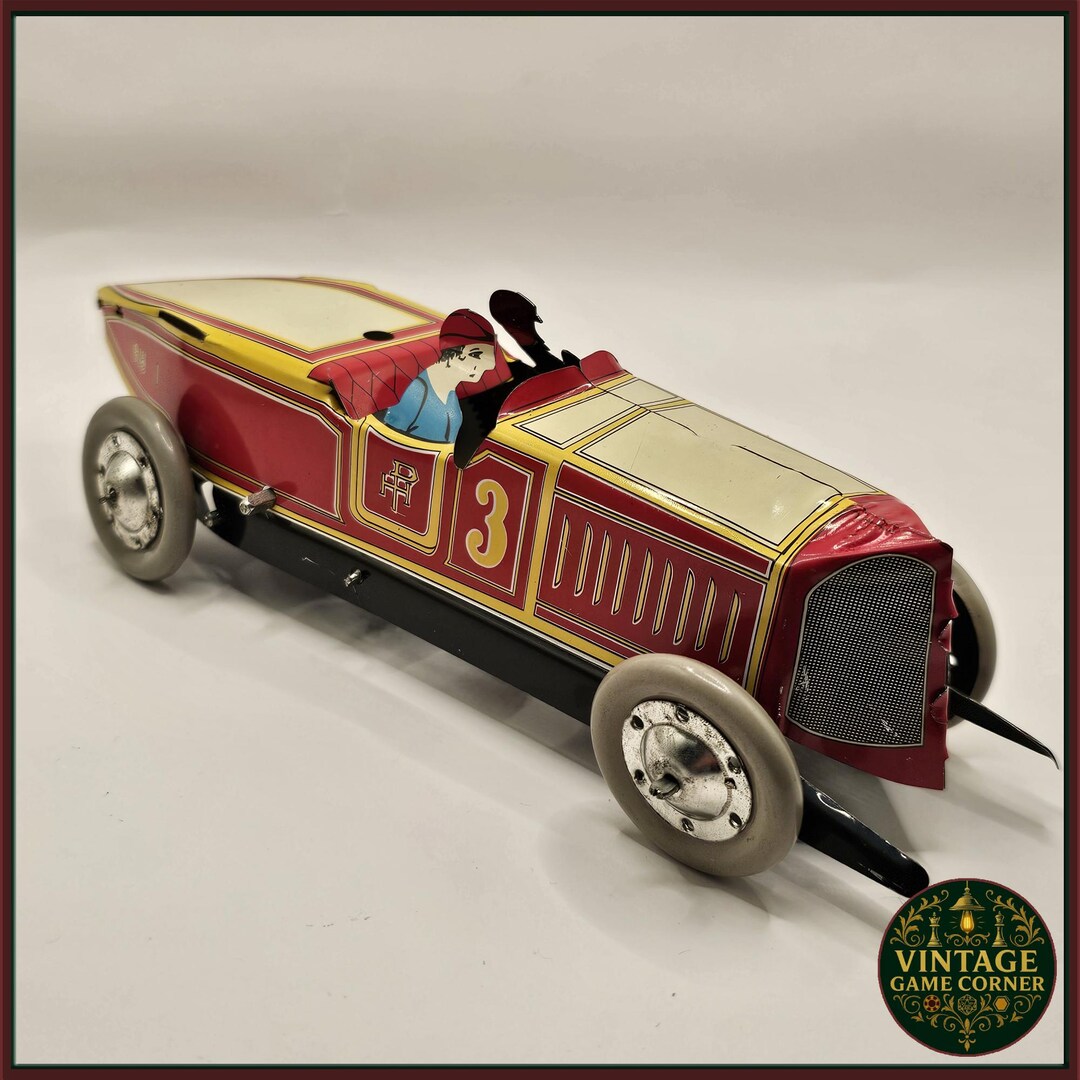 Vintage Style Tin Wind-up Race Car – Red & Ivory Metal Toy, Decorative ...
