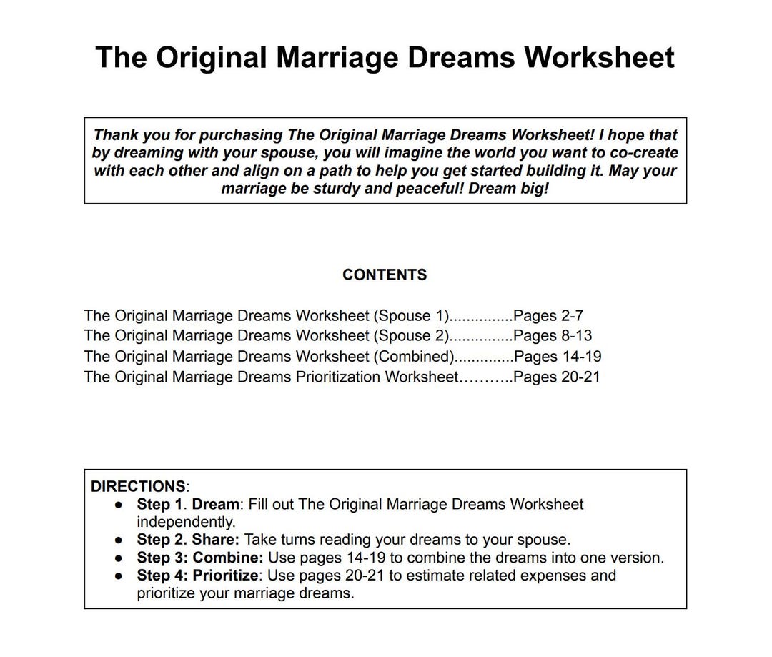 The Original Marriage Dreams Worksheet - Digital Download to Dream Big ...