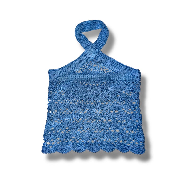 Y2K Periwinkle Crochet Halter Top | Sheer Lace Y-neck | USA Made ...