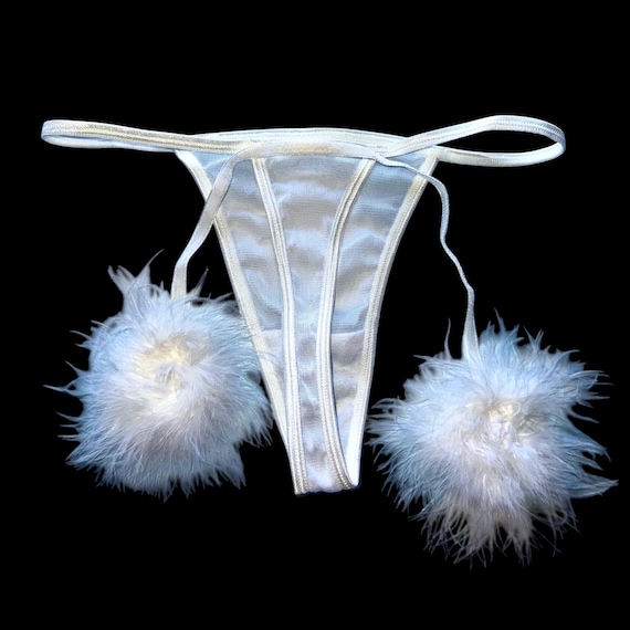 Fluffy White Mesh Thong Panty Coquette Pom Lingerie |… - Gem