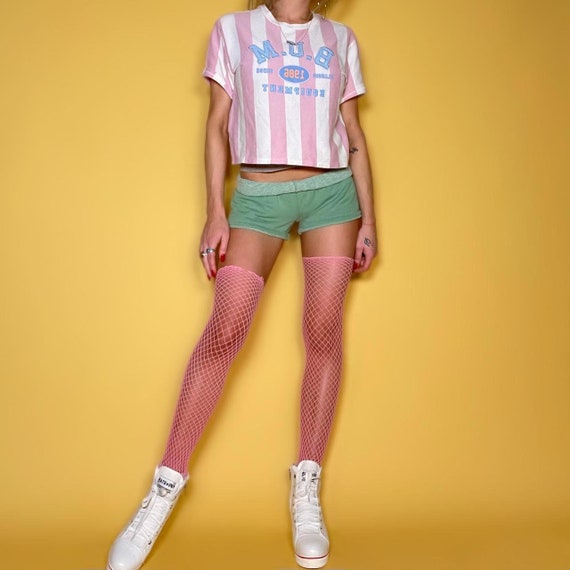 Y2k Fishnet Thigh High Stockings - Pastel Pink Valent… - Gem
