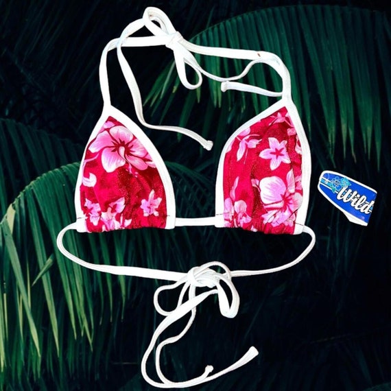 Red Floral Slide Triangle Bikini Top Y2K Deadstock Vi… - Gem