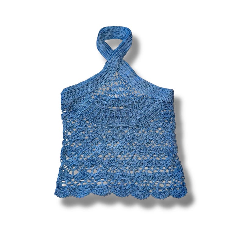 Y2K Periwinkle Crochet Halter Top | Sheer Lace Y-neck | USA Made ...