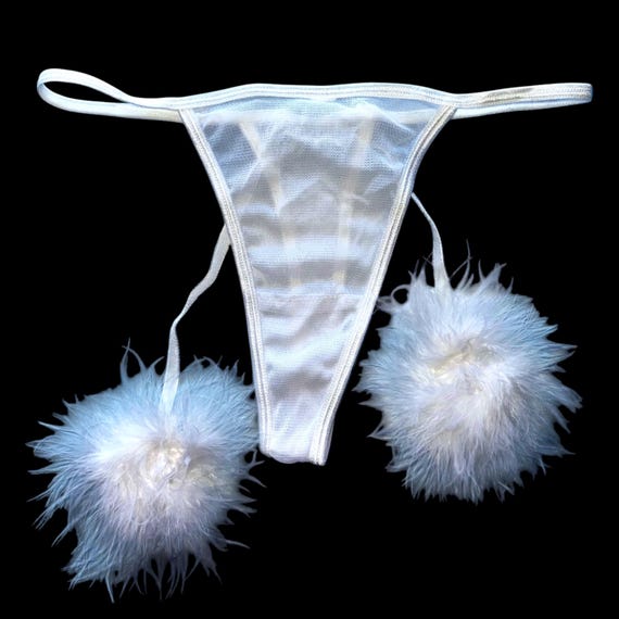 Fluffy White Mesh Thong Panty Coquette Pom Lingerie |… - Gem