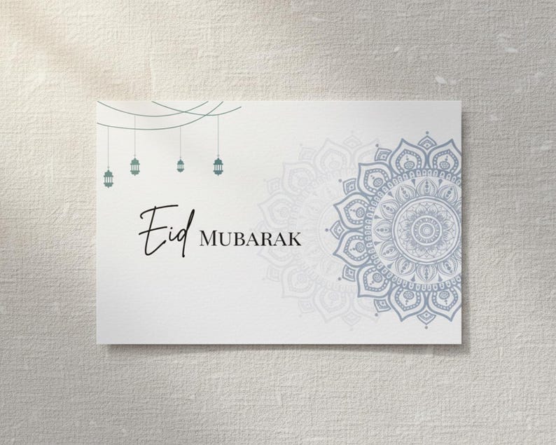 Editable Modern Eid Mubarak Card | Minimalist Mandala, Lanterns ...