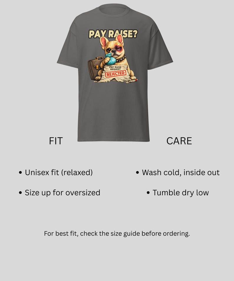 Pay Raise? Rejected! Funny Frenchie Office Tee | French Bulldog Work ...