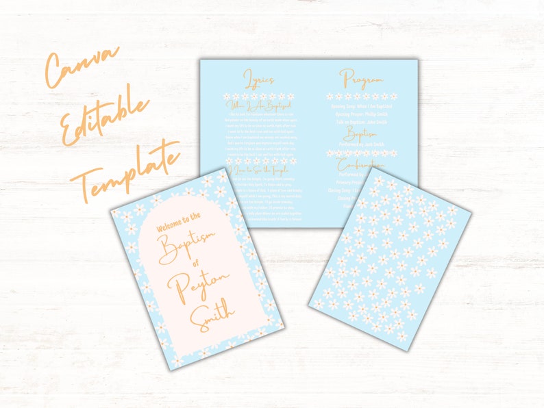 Editable LDS Baptism Program, Blue Daisy, Canva Template - Etsy