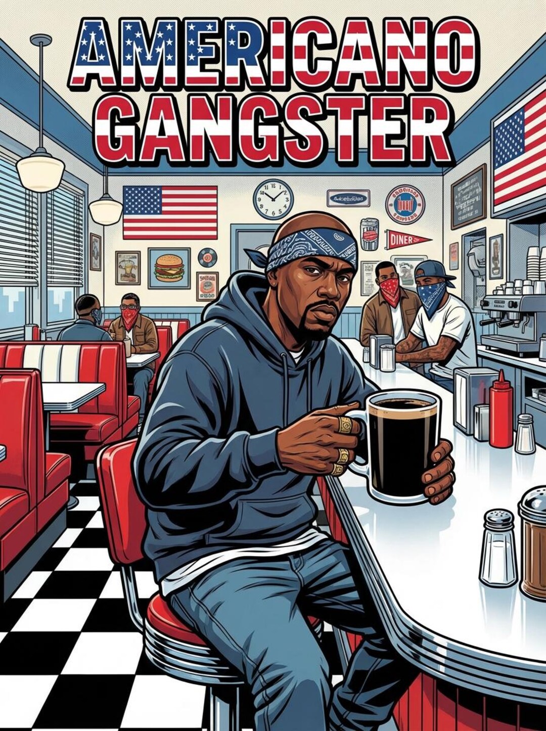 Americano Gangster Poster Retro Coffee Print | Funny Hip Hop Art ...