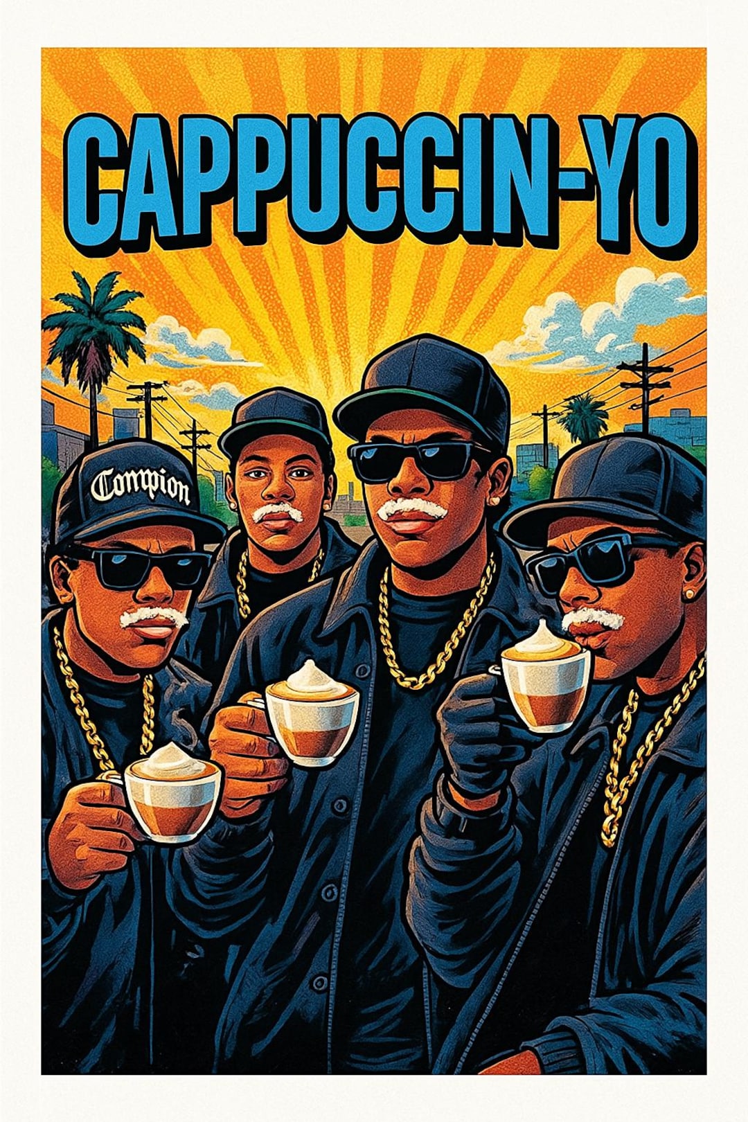 Cappuccino Poster Retro Coffee Print | Funny Hip Hop Wall Art | Kitchen ...