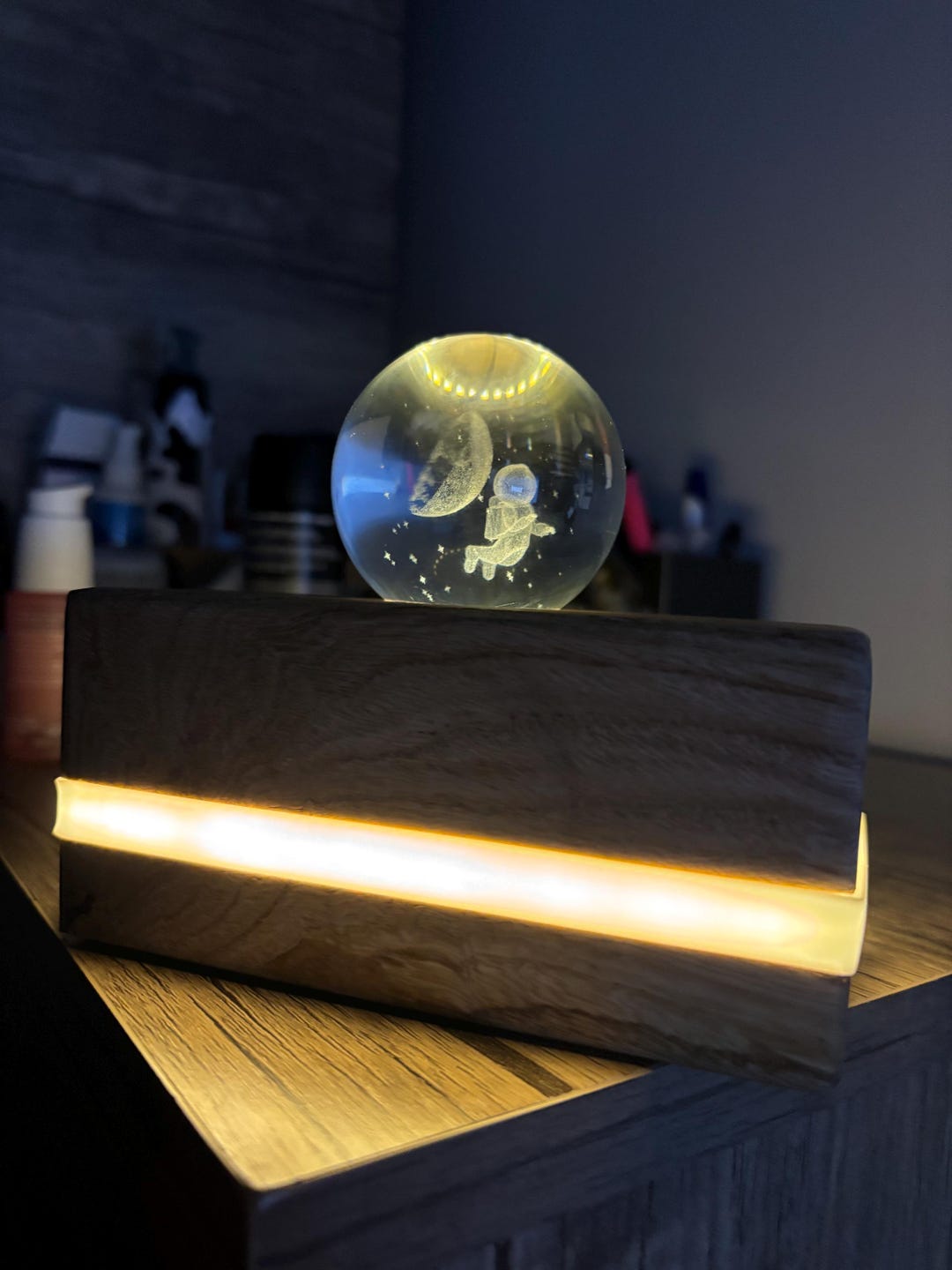 Personalized Astronaut Crystal Ball Night Light – Engraved Moon Lamp ...