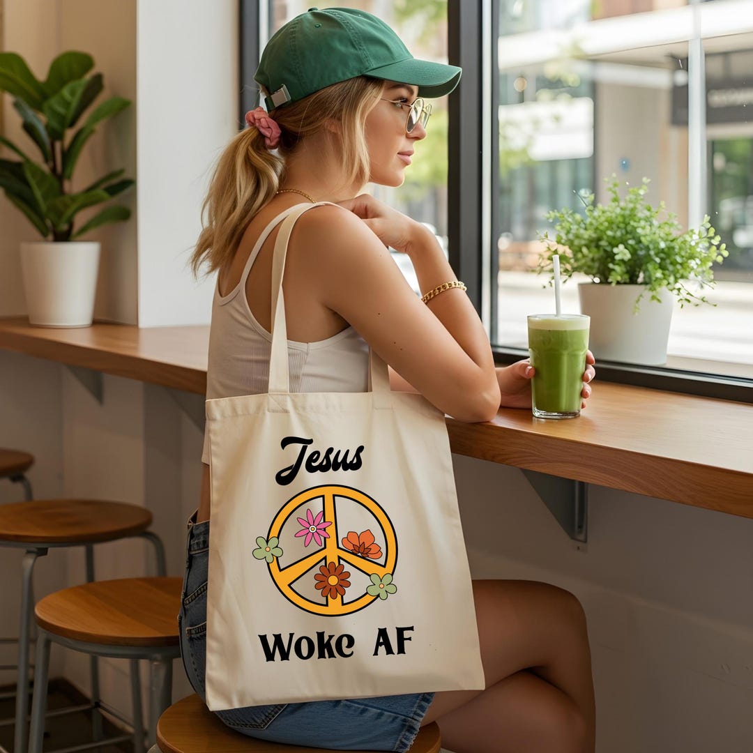 Jesus is Woke Af Peace Sign Graphic 100% Organic Cotton Eco Tote Bag - Etsy