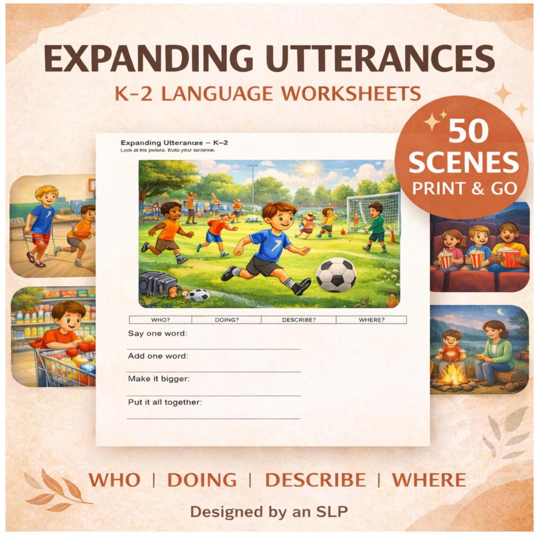 Expanding Utterances Worksheets for K-2 | Sentence Building Scenes | 50 ...