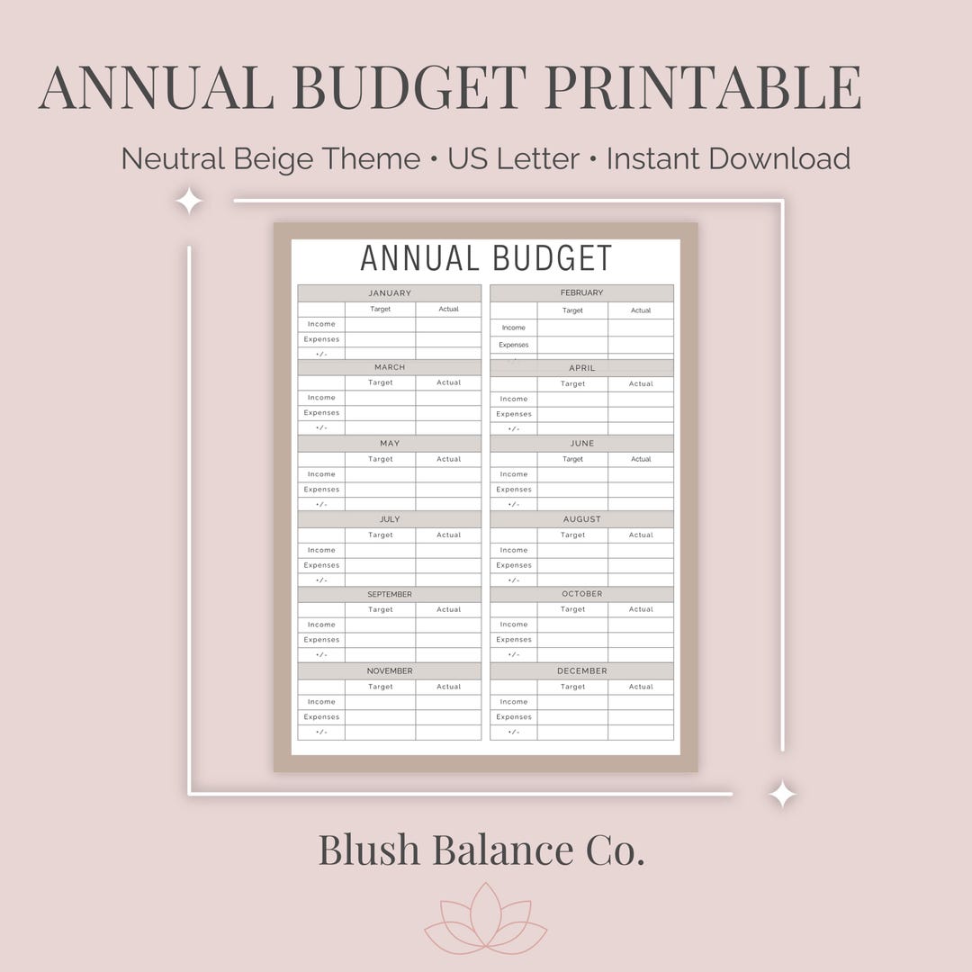 Annual Budget Printable | Minimalist Yearly Budget Worksheet PDF ...
