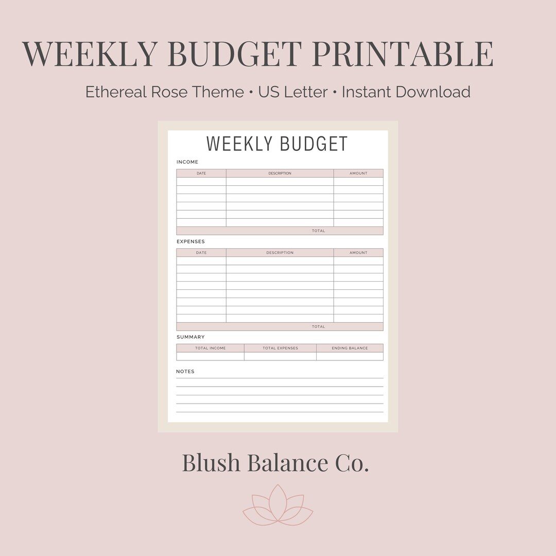 Weekly Budget Printable PDF | Ethereal Rose Budget Worksheet | US ...