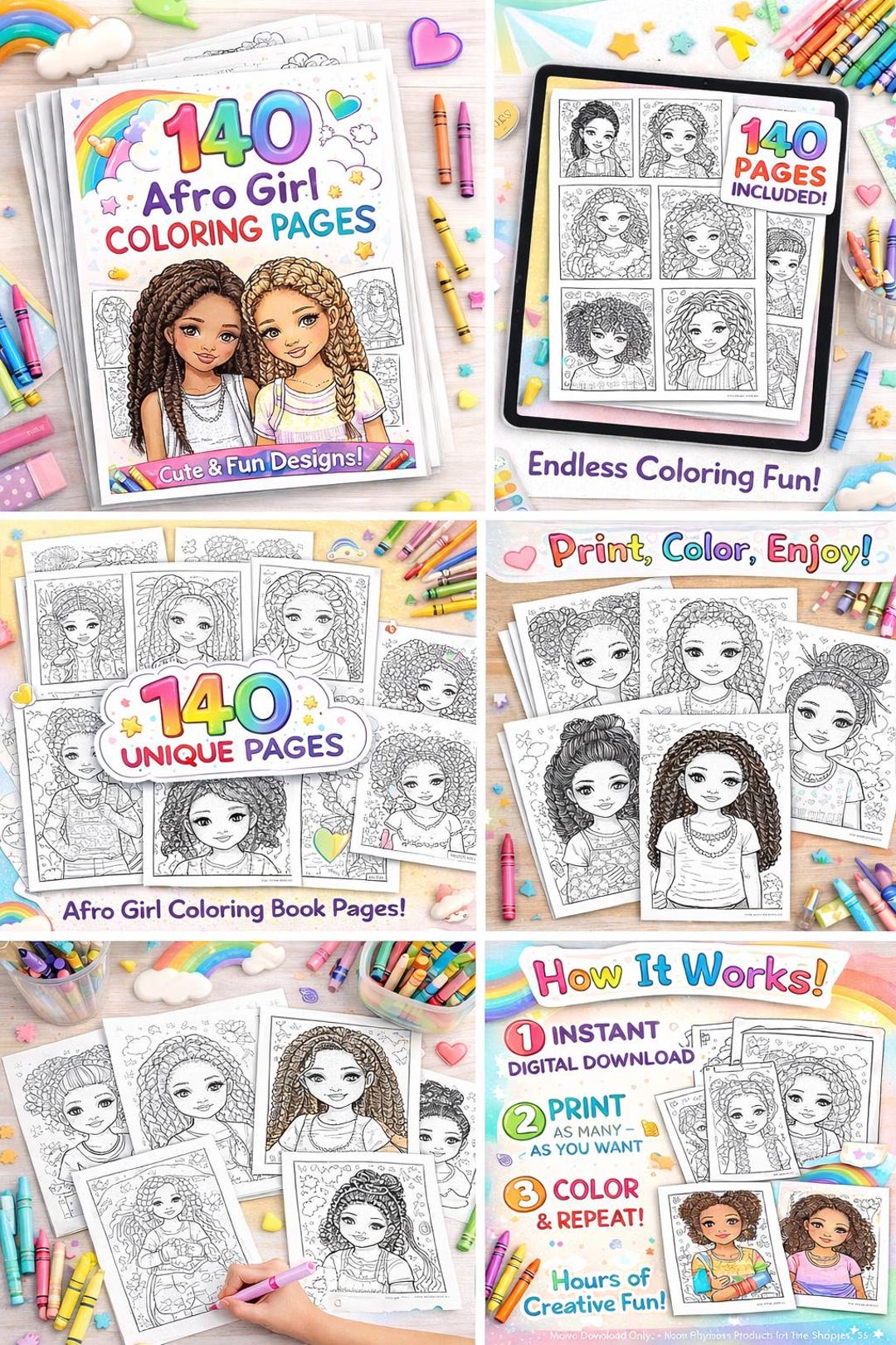 140 Afro Girl Coloring Pages Bundle | Printable Black Girl Coloring ...