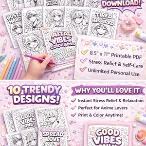 Anime Coloring Pages With Quote Cute & Trendy Anime Coloring Book ...