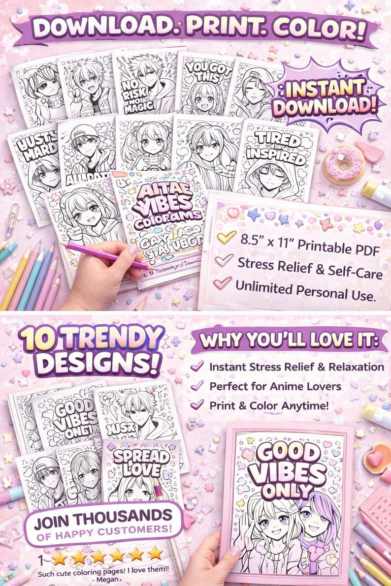 Anime Coloring Pages With Quote Cute & Trendy Anime Coloring Book ...
