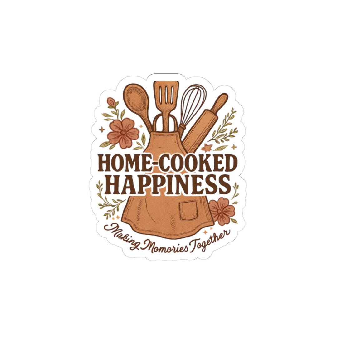 Home-cooked Happiness Sticker | Kiss-cut Sticker, Kitchen Apron ...
