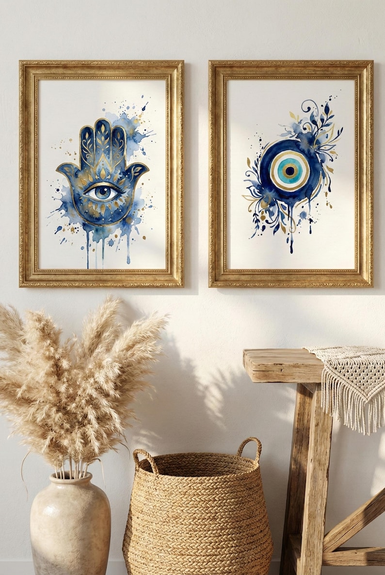 Evil Eye Wall Art & Hamsa Hand Print (set of 2) Evil Eye Wall Art Large ...