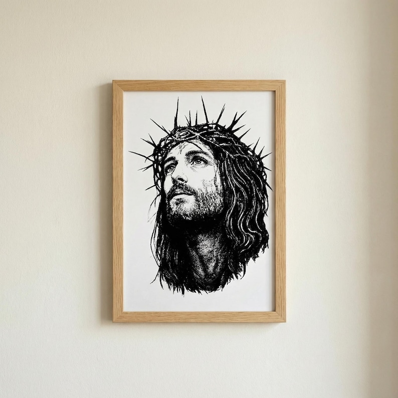 Jesus Typography Portrait Wall Art, Sacred Text Art Black White ...